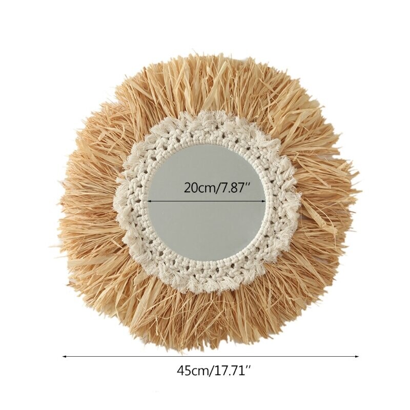 Boho Decor Mirror Raffia Straw Woven Romantic Wedding Wall Acrylic Mirror Wall Decoration ...