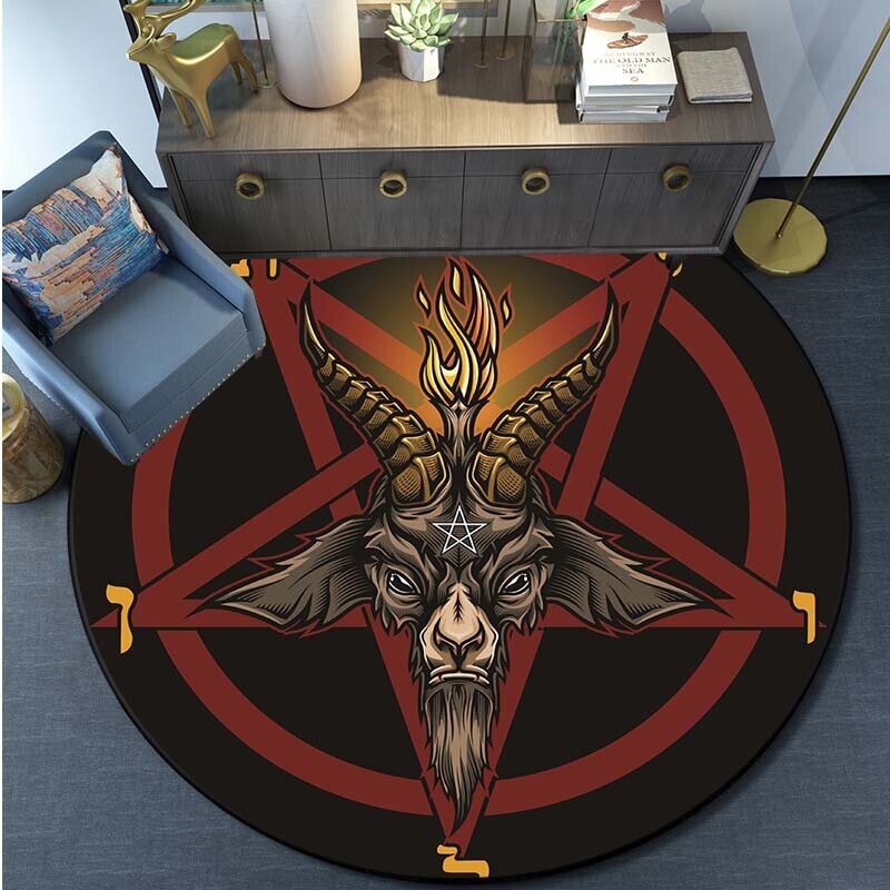 Skull Satanic Goat Inverted Pentagram Wing Demon Version Area Rug ...