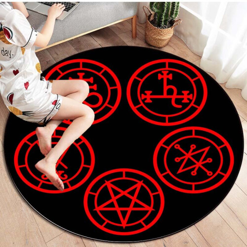 Satan Round Carpet, Personalized Rug, Satanic Goat Head Round Carpet ...