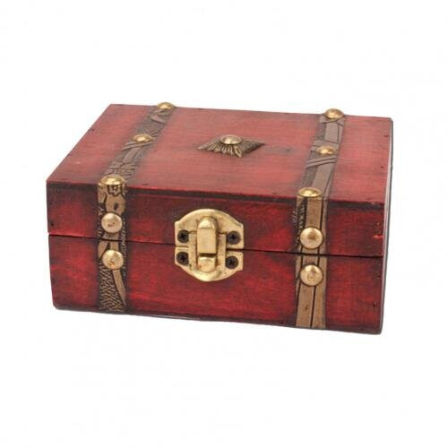 Vintage Wooden Treasure Chest Storage Box Lock Organizer Case Foldable ...