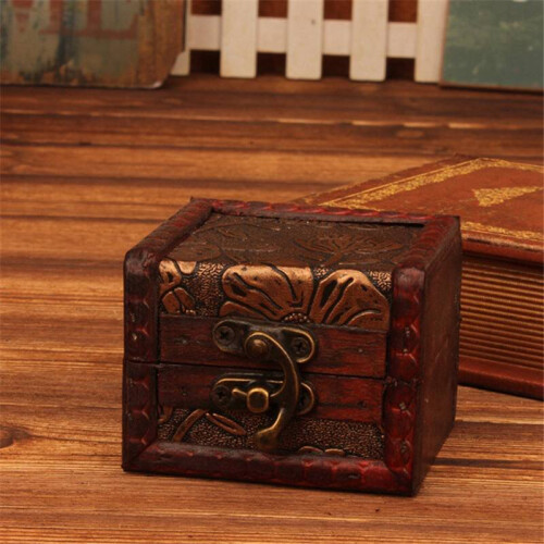 Gift Storage Small Wooden Jewelry Lock Vintage Holder Box Necklace ...