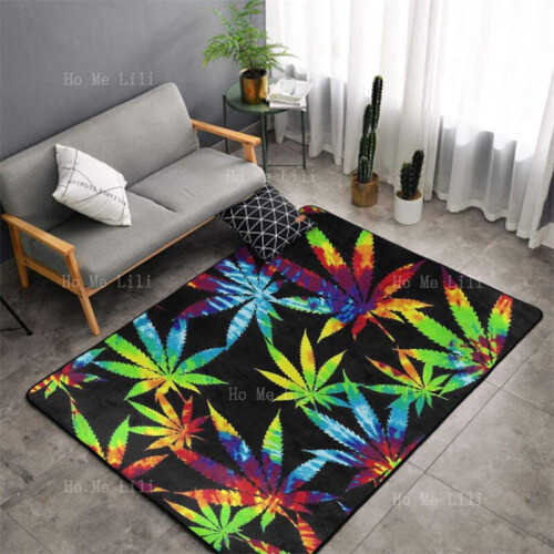 Tie Dye Weed Leaves Rectangle Ultra Soft Flannel Floor Rugs Modern ...