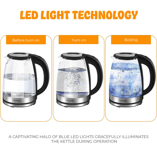 1.8L Electric Kettle Glass 360 Blue LED Illuminated Portable Jug 1500W ...