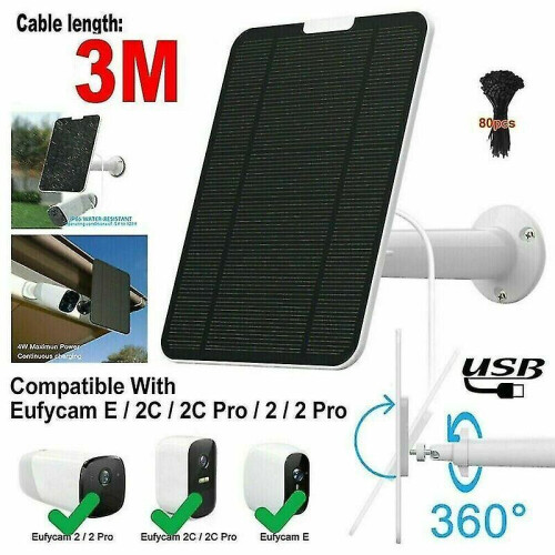 Solar Panel For Eufycam 2/2c/2c Pro/e/2 Pro 4w Mount Bracket 13ft Cable ...
