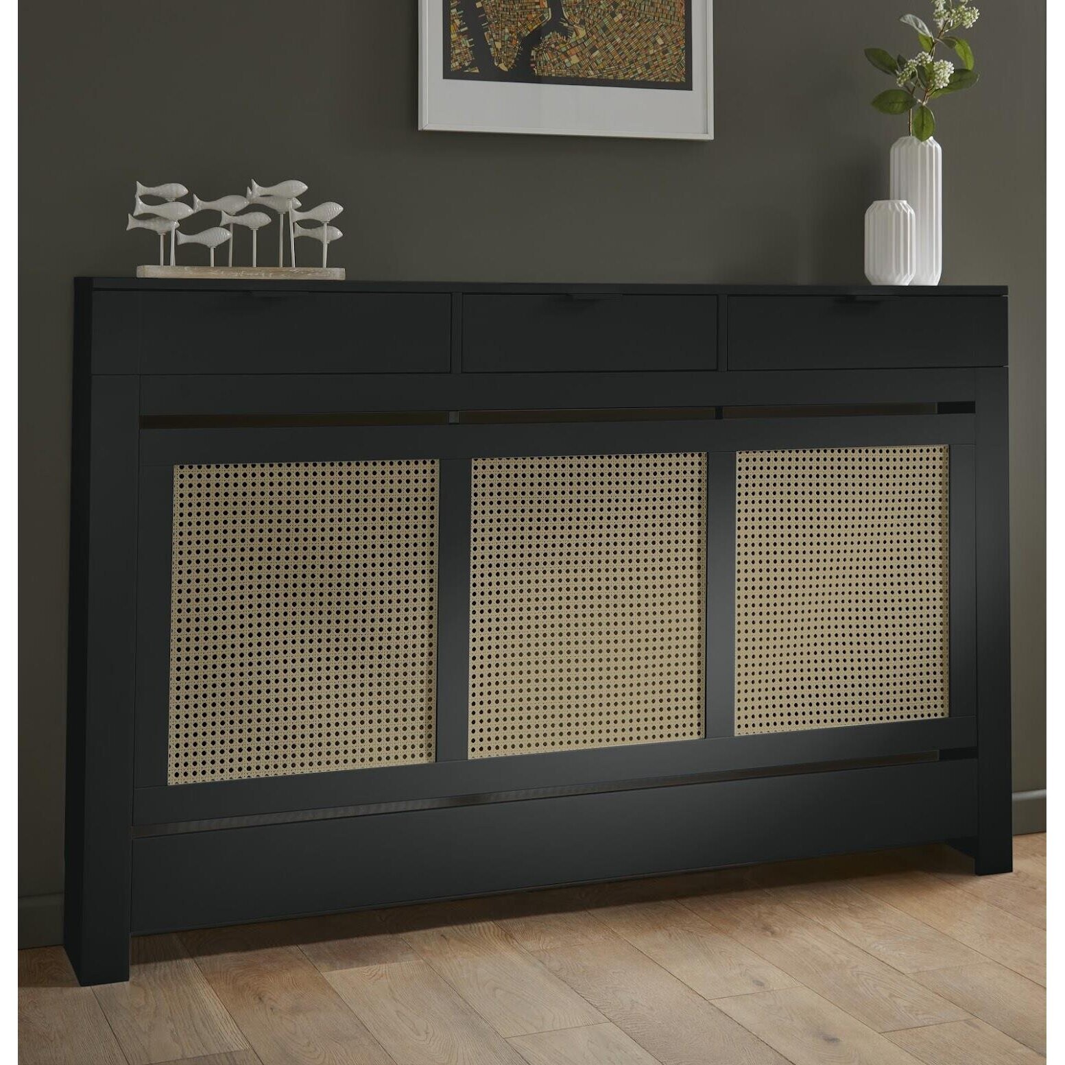 Vale Designs Storage Radiator Cover with Drawers - Rattan Black Large ...