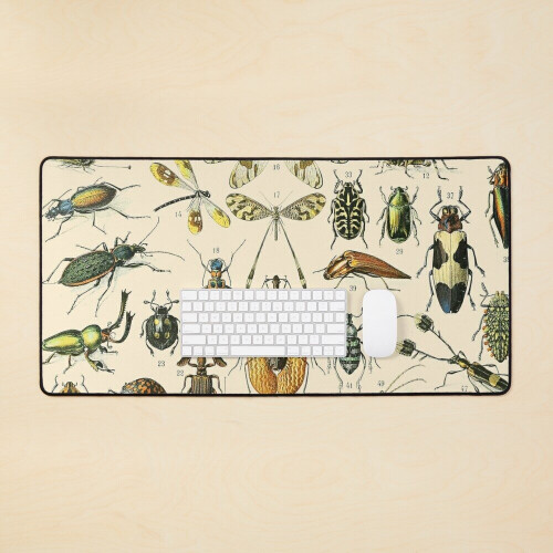 Desk Mat Insects Vintage Bug Chart Large Gaming Mouse Pad 35x16 inch on ...