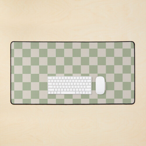 Desk Mat Checkerboard Check Checkered Pattern in Sage Green and Beige ...