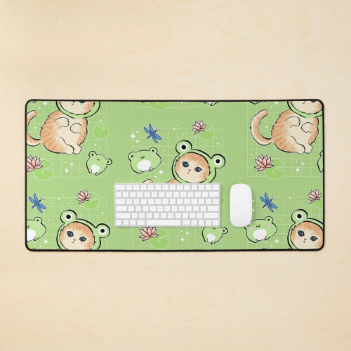 Desk Mat Kawaii Toads and Cat with Frog Hat Japanese Retro 90s ...
