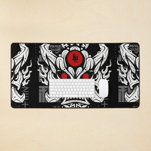 Desk Mat Cyberpunk Japanese Samurai Hannaya Demon Mask Large Gaming ...