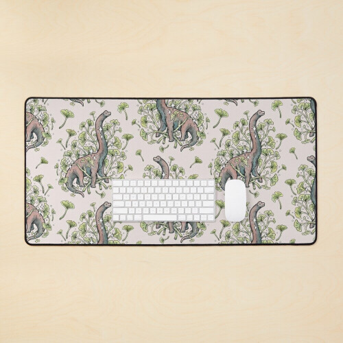 Desk Mat Brachio Ginkgo Calm Color Palette Dinosaur Botanical Art Large ...