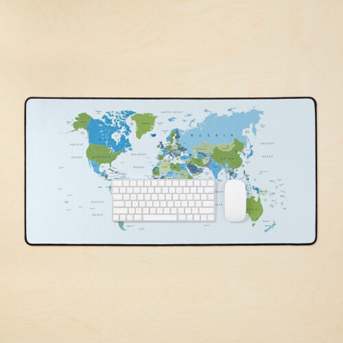 Desk Mat World Map in Blue and Green Large Gaming Mouse Pad 35x16 inch ...