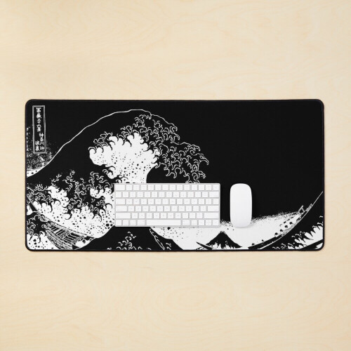Desk Mat The Great Wave off Kanagawa Black and White Large Gaming Mouse ...