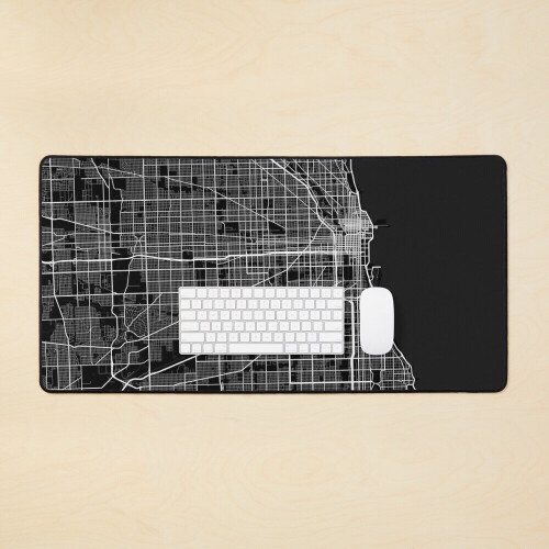 Desk Mat Chicago City Map of Illinois, USA - Full Moon Large Gaming ...