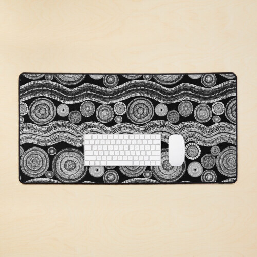 Desk Mat Authentic Aboriginal Art Gift- Pathways and circles Black ...