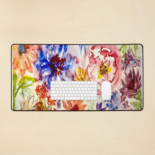 Desk Mat Watercolor Floral Blooms Large Gaming Mouse Pad 35x16 inch on ...