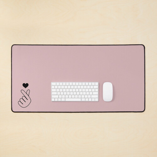 Desk Mat KPOP Finger Heart Symbol - Pastel Pink Large Gaming Mouse Pad ...