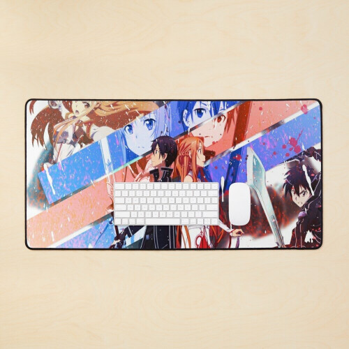 Desk Mat Sword Art Online Kirito and Asuna Large Gaming Mouse Pad 35x16 ...