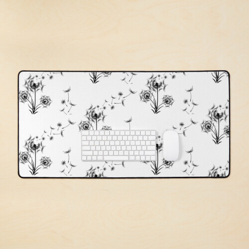 Desk Mat Dandelion White Black Large Gaming Mouse Pad 35x16 Inch On
