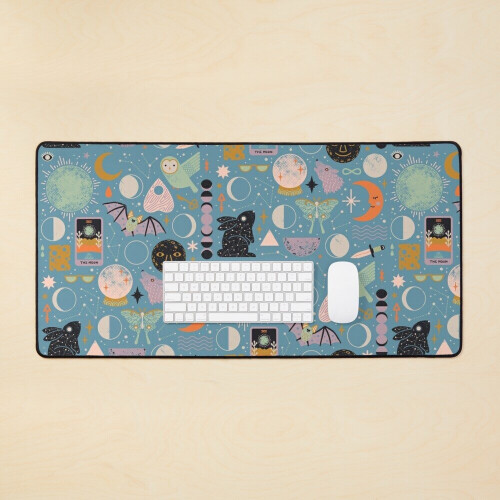 Desk Mat Lunar Pattern: Blue Moon Large Gaming Mouse Pad 35x16 inch on ...