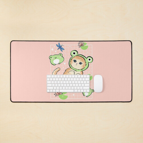 Desk Mat Kawaii Toads and Cat with Frog Hat Japanese Retro 90s ...