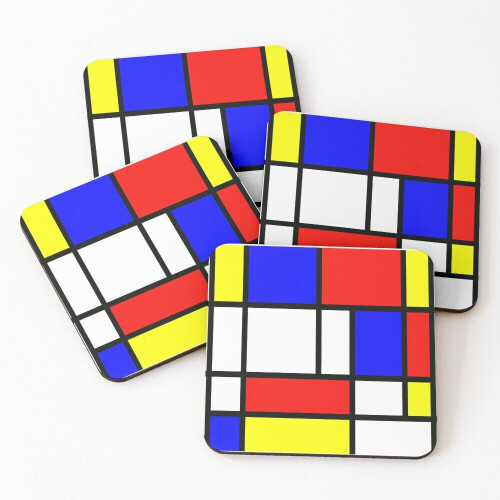 Leather Coasters Piet Mondrian "Composition 2" Color Block with Red ...