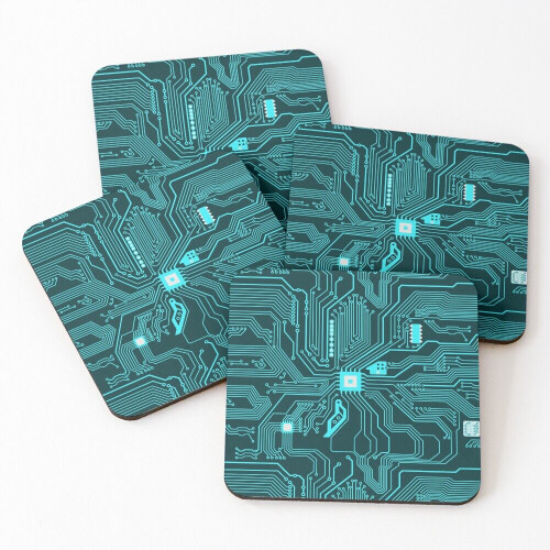Leather Coasters Printed circuit board Blue Set of 4 / 4 x 4 inch on OnBuy