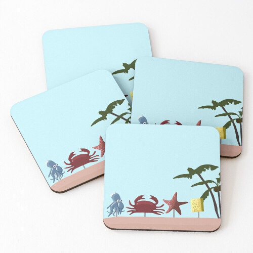 Leather Coasters Realistic Spongebob Character Illustration Set of 4 / ...