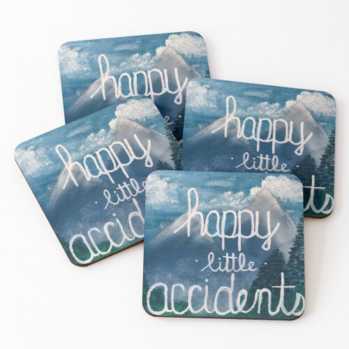 Leather Coasters Bob Ross "happy little accidents" Set of 4 / 4 x 4 ...