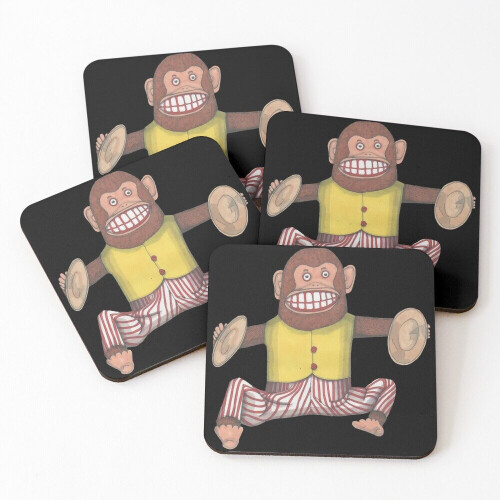 Leather Coasters Monkey, Clapping Monkey, classic wind up toy. Set of 4 ...