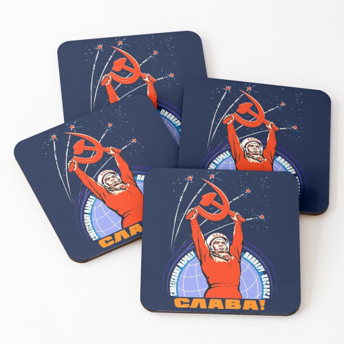 Leather Coasters Soviet Propaganda. Yuri Gagarin Set of 4 / 4 x 4 inch ...