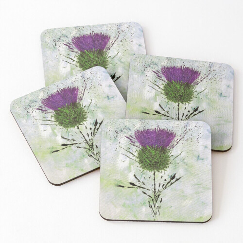 Leather Coasters Scottish Thistle Contemporary style Set of 4 / 4 x 4 ...