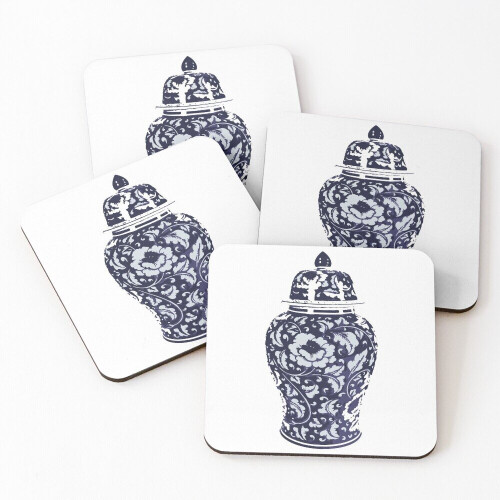 Leather Coasters Blue White Hamptons Ginger Jar Chinoiserie Vase Art ...