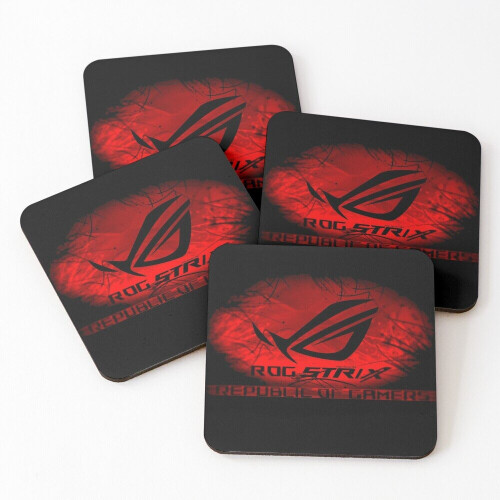 Leather Coasters ROG STRIX ASUS Black and Red Set of 4 / 4 x 4 inch on ...