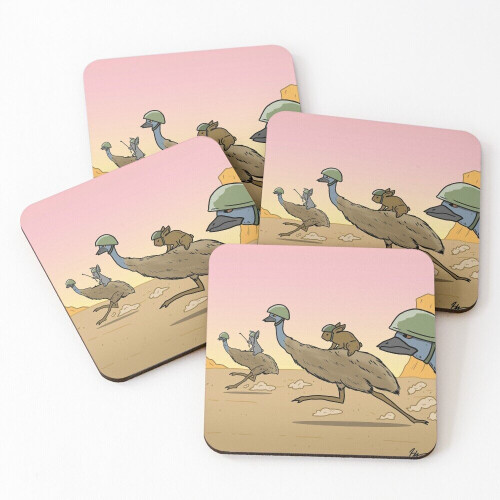 Leather Coasters Charge of the Bunny/Emu Cavalry! Set of 4 / 4 x 4 inch ...