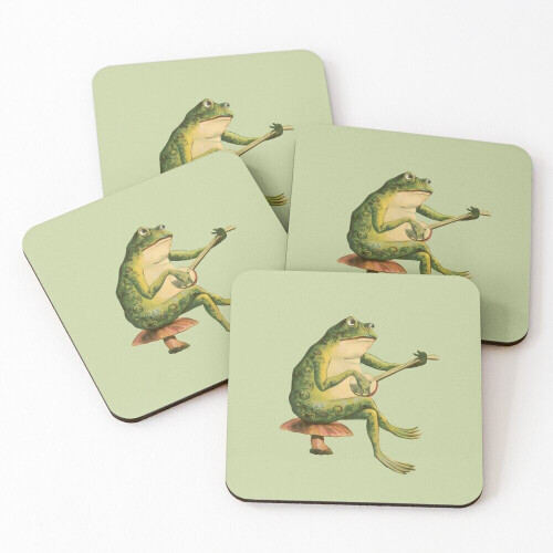 Leather Coasters Melancholic Vintage Frog Playing Banjo on Mushroom ...
