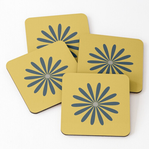 Leather Coasters Big Daisy in Navy Blue and Grey on Light Mustard ...
