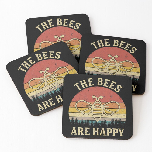 Leather Coasters Vintage Valheim The Bees Are Happy Set of 4 / 4 x 4 ...