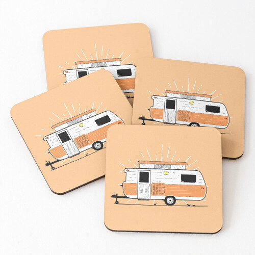 Leather Coasters Vintage Viscount Pop-Top Caravan Illustration Set of 4 ...