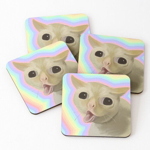 Leather Coasters Coughing cat, this is how little kids cough meme Set ...