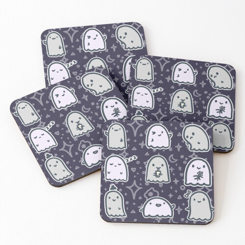 Leather Coasters Cute Ghosts Set of 4 / 4 x 4 inch on OnBuy
