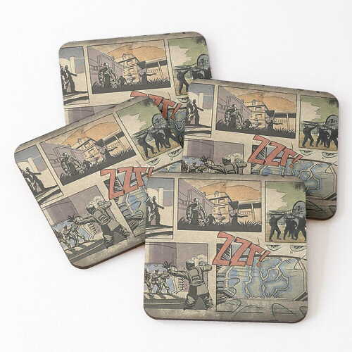 Leather Coasters Zombies loading screen comic Set of 4 / 4 x 4 inch on ...