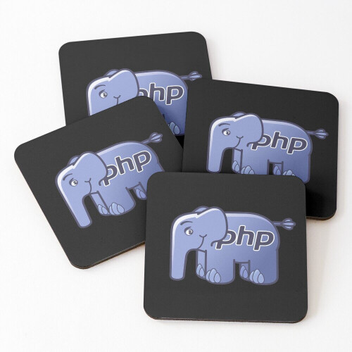 Leather Coasters PHP ElePHPant Logo (Centered, Black) Set of 4 / 4 x 4 ...