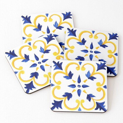 Leather Coasters Azulejo Portuguese Tile Watercolor Artwork 3 Set of 4 ...