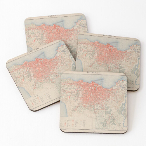 Leather Coasters Vintage Map of Beirut Lebanon (1922) Set of 4 / 4 x 4 ...
