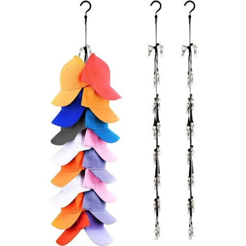 3 Pack Closet Hanging Cap Organizer,Baseball Cap Rack Door Cap ...