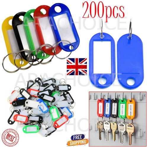 200x Pieces Key Tags Plastic Key Rings ID Tags Name Label Key Fob Tag ...