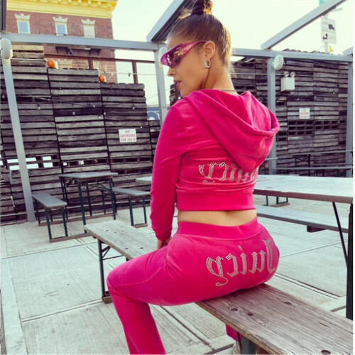(Rose Red, M) Women Velvet Juicy Tracksuit Couture Tracksuit Two Piece ...