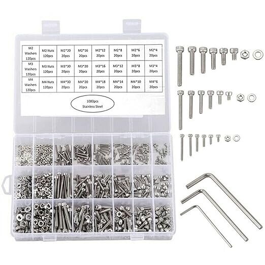 Nuts and Bolts Set,1080 Pcs M2 M3 M4 304 Stainless Steel Hex Socket ...