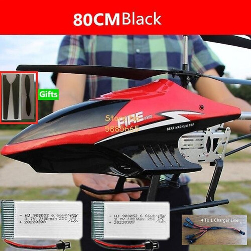 (80CM Black 2Battery) 80cm Big Alloy Remote Control Helicopter Model Dual Flexible Propeller ...