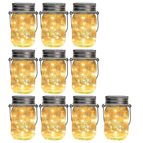 20 LED-lys 10-pak Mason Jar-låg solcellelys med ophæng til masonkrukke ...